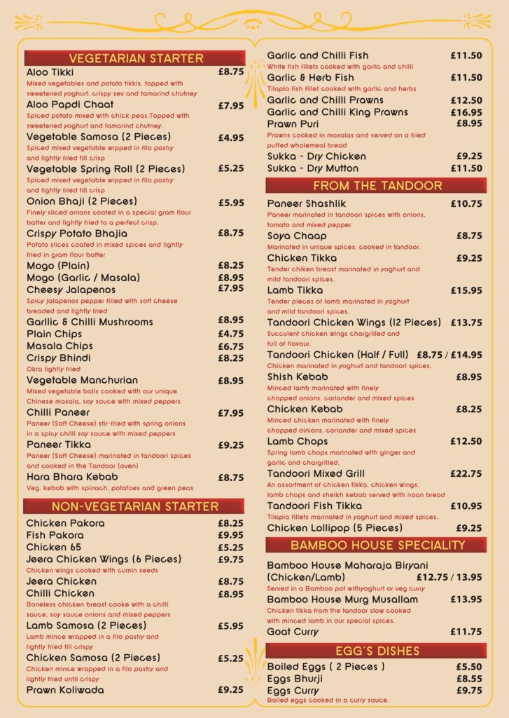 Bamboo House | Menu - Bamboo House | A Luxurious Indian Restaurant in ...